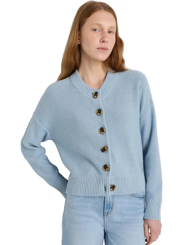 Quince Cropped Organic Cotton Cardigan Sweater - Sky Blue