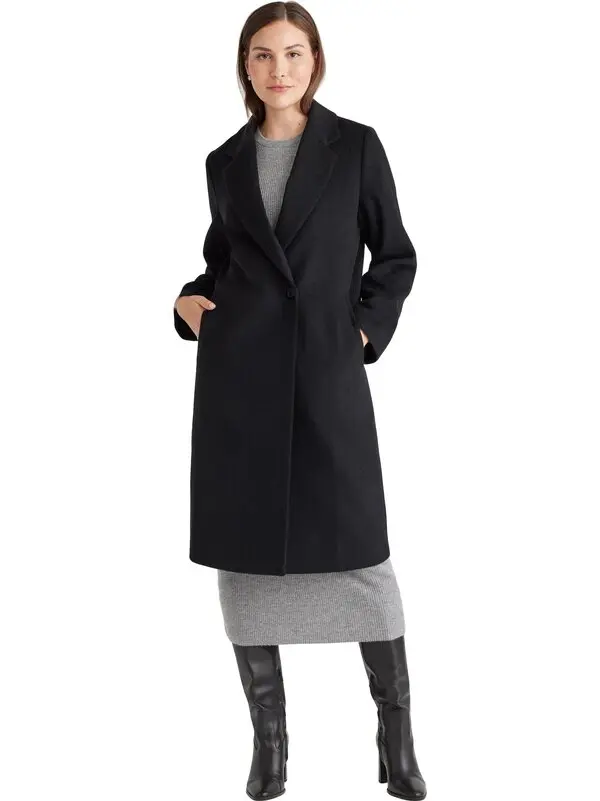 Quince Italian Wool Classic Single-breasted Coat - Black