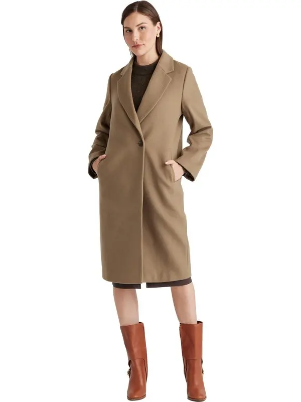Quince Italian Wool Classic Single-breasted Coat - Dark Camel
