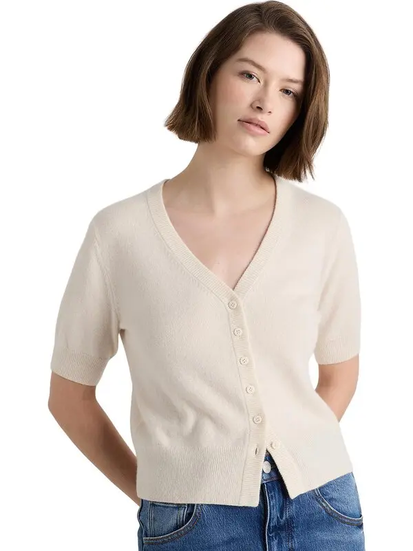 Quince Cashmere Short Sleeve Cardigan Sweater - Ivory
