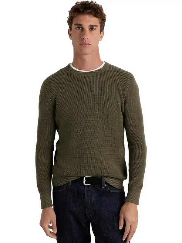 Quince Cashmere Waffle Crewneck Sweater - Bayberry Olive