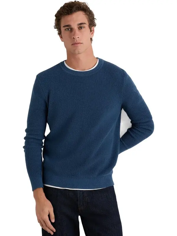 Quince Cashmere Waffle Crewneck Sweater - Smokey Blue