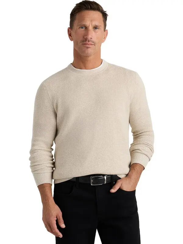 Quince Cashmere Waffle Crewneck Sweater - Speckled Beige