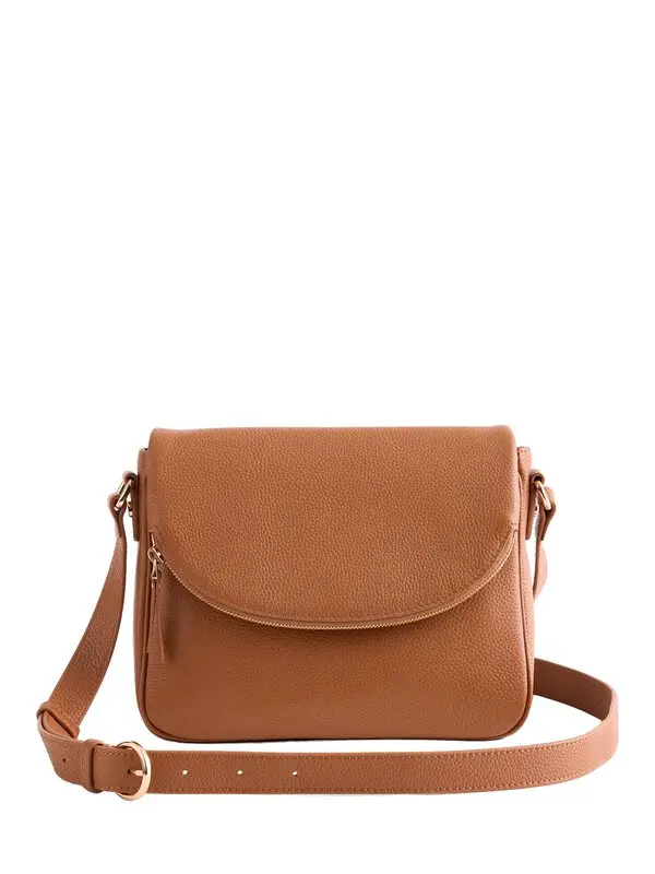 Quince Italian Leather Foldover Crossbody - Cognac