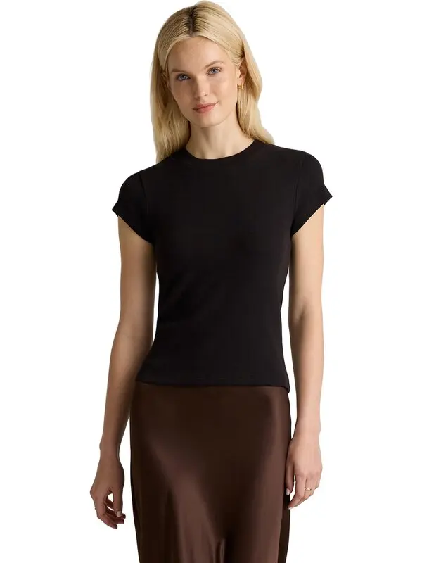 Quince Organic Cotton Micro-rib Crewneck T-shirt - Black