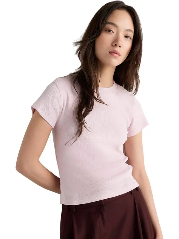 Quince Organic Cotton Micro-rib Crewneck T-shirt - Fondant Pink