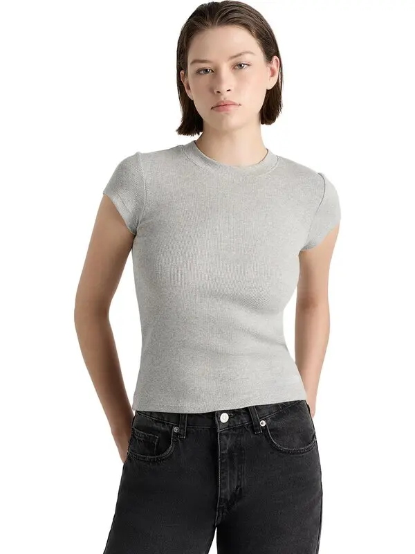 Quince Micro-rib Crewneck T-shirt - Heather Grey