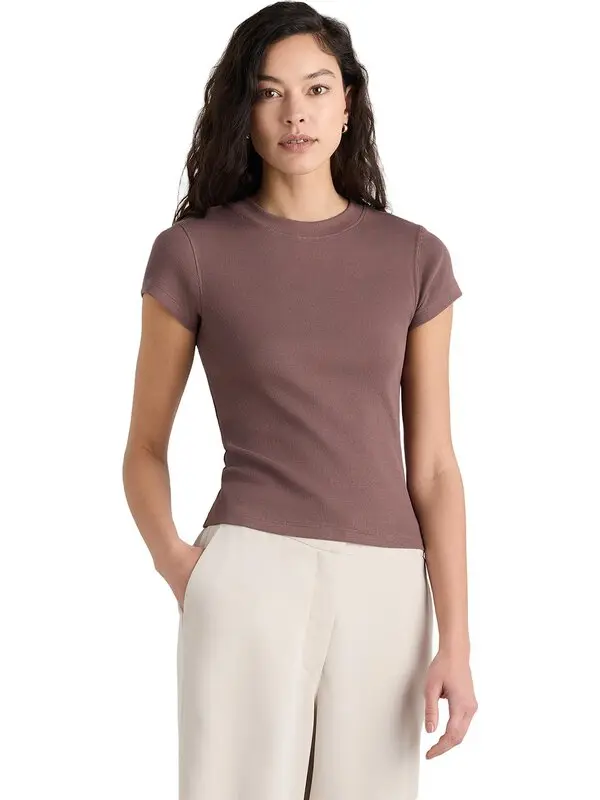 Quince Micro-rib Crewneck T-shirt - Taupe Brown