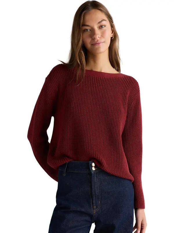 Quince Fisherman Boatneck Sweater - Deep Brick Red