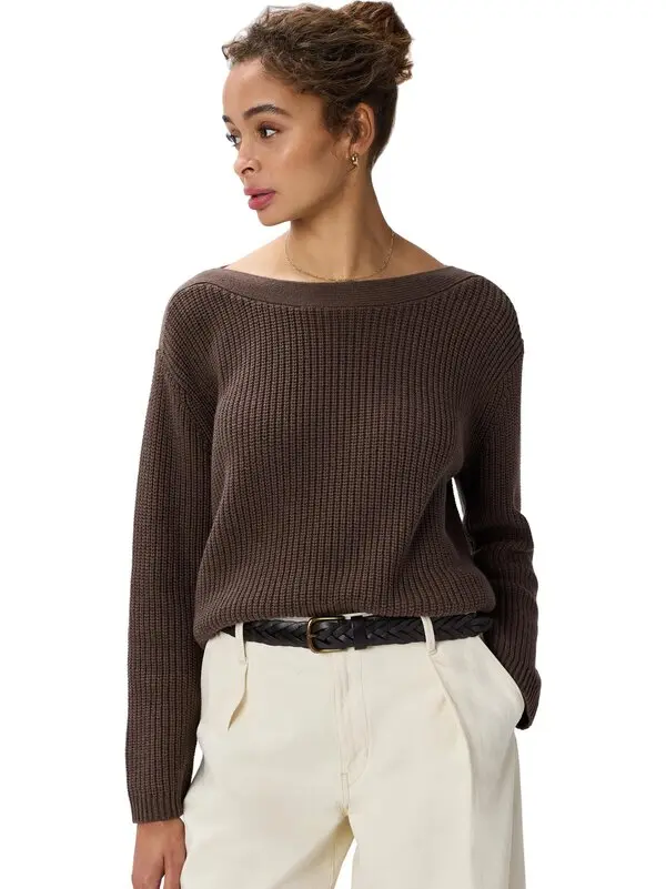 Quince Fisherman Boatneck Sweater - Heather Brown