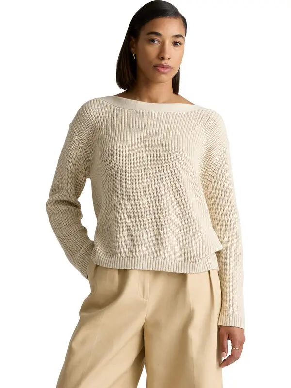 Quince Fisherman Boatneck Sweater - Speckled Beige
