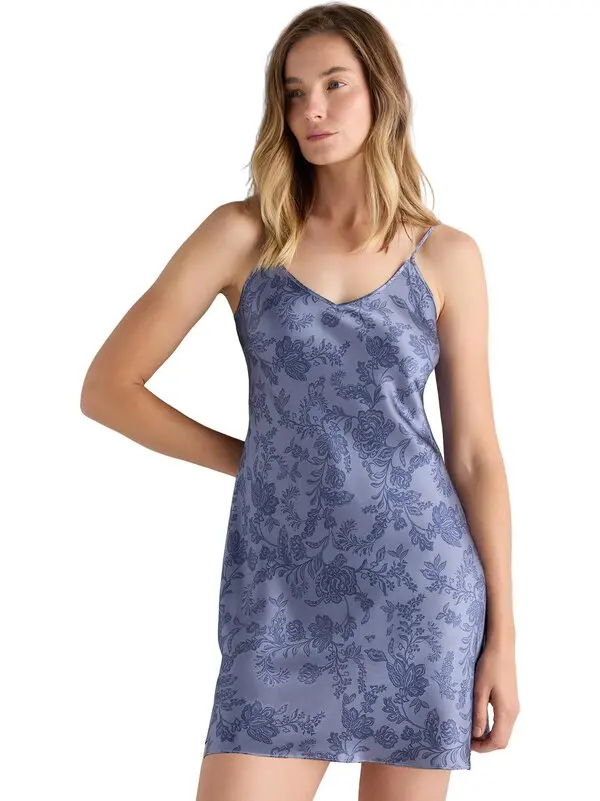 Quince Mini Slip Dress - Moonstone Blue Heirloom Floral