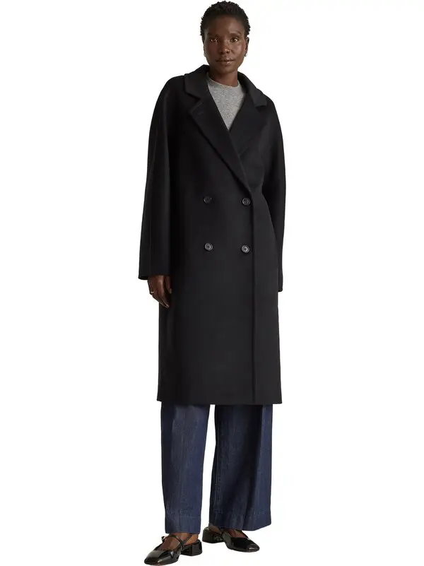Quince Italian Wool Double-breasted Slouch Coat - Black