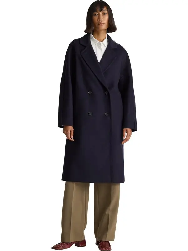 Quince Italian Wool Double-breasted Slouch Coat - Cadet Blue