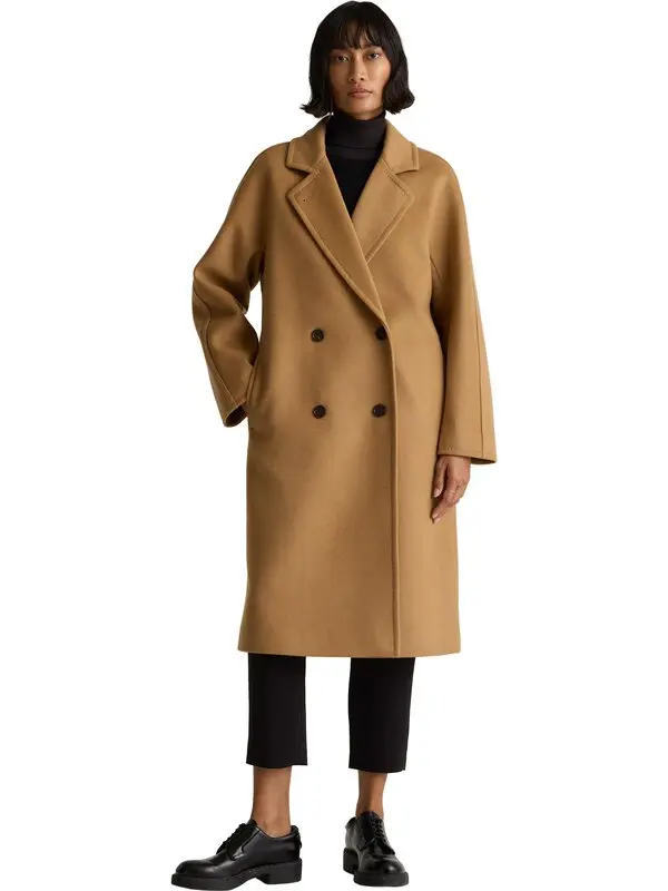 Quince Italian Wool Double-breasted Slouch Coat - Caramel