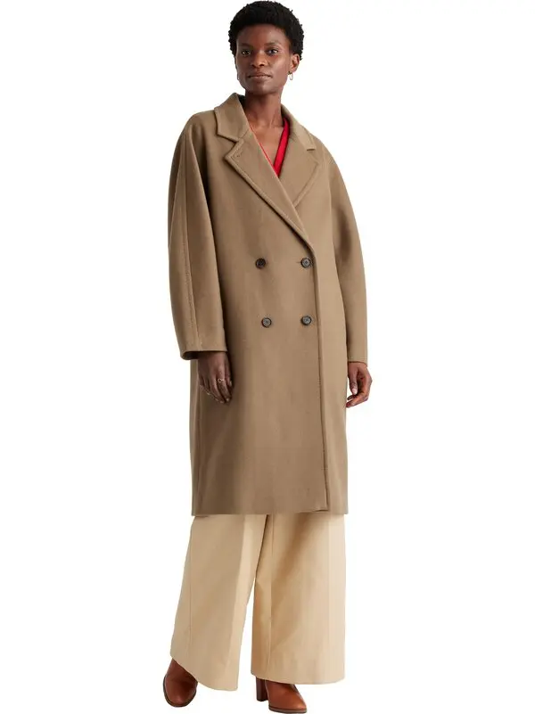 Quince Italian Wool Double-breasted Slouch Coat - Dark Camel