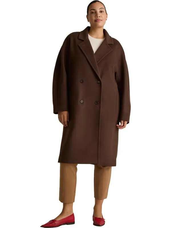 Quince Italian Wool Double-breasted Slouch Coat - Dark Chocolate