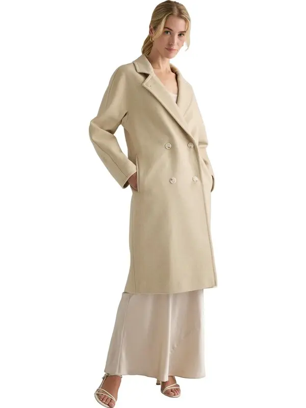 Quince Italian Wool Double-breasted Slouch Coat - Heather Buttercream