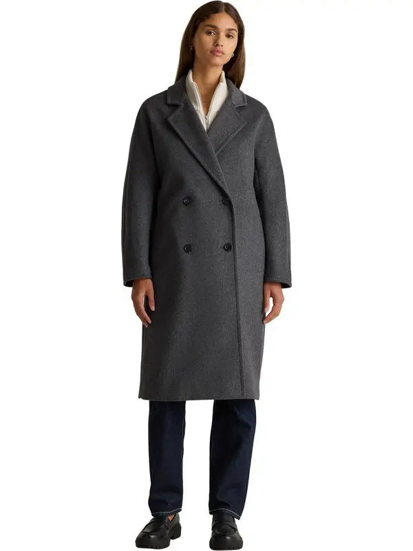 Quince Italian Wool Double-breasted Slouch Coat - Heather Charcoal