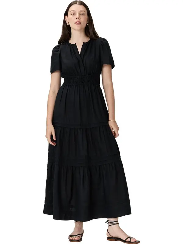 Quince 100% European Linen Tiered Maxi Dress - Black