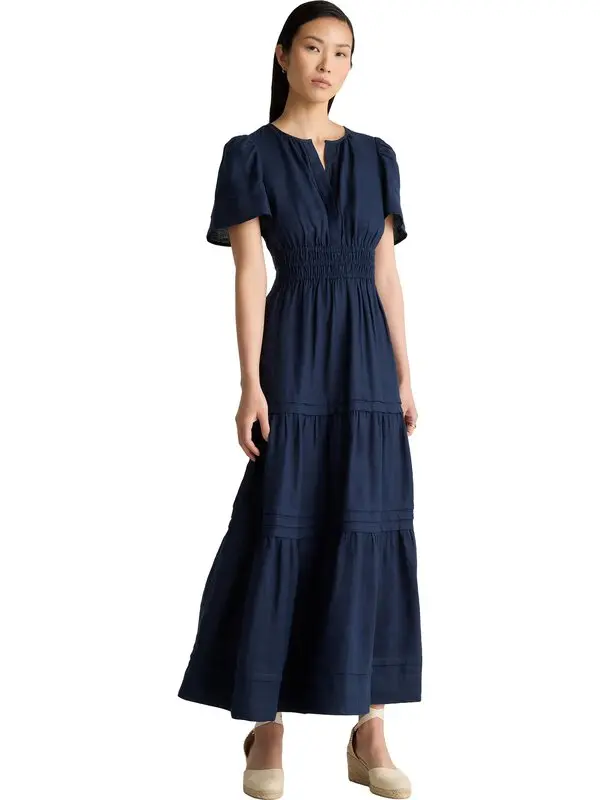 Quince 100% European Linen Tiered Maxi Dress - Deep Navy
