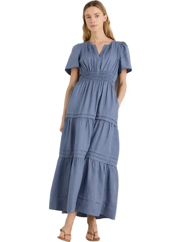 Quince 100% European Linen Tiered Maxi Dress - Moonstone Blue