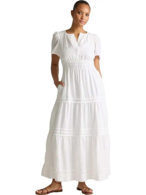 Quince 100% European Linen Tiered Maxi Dress - White