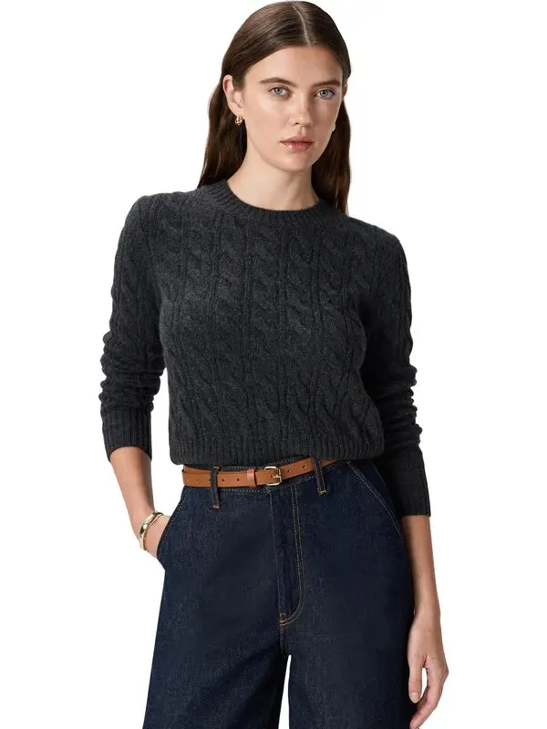 Quince Cashmere Shrunken Cable Crewneck Sweater - Charcoal