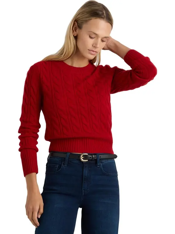 Quince Cashmere Shrunken Cable Crewneck Sweater - Varsity Red
