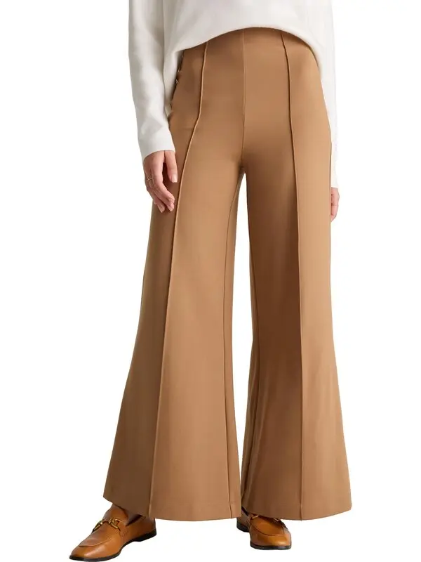 Quince Ultra-stretch Ponte Super Wide Leg Pants - Roasted Pecan
