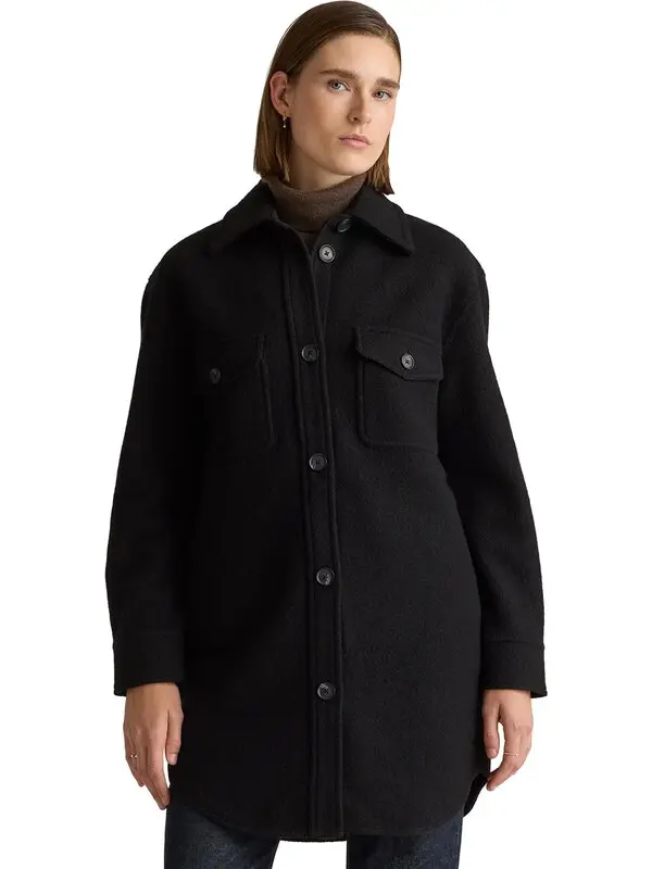 Quince 100% Merino Wool Long Shirt Jacket - Black