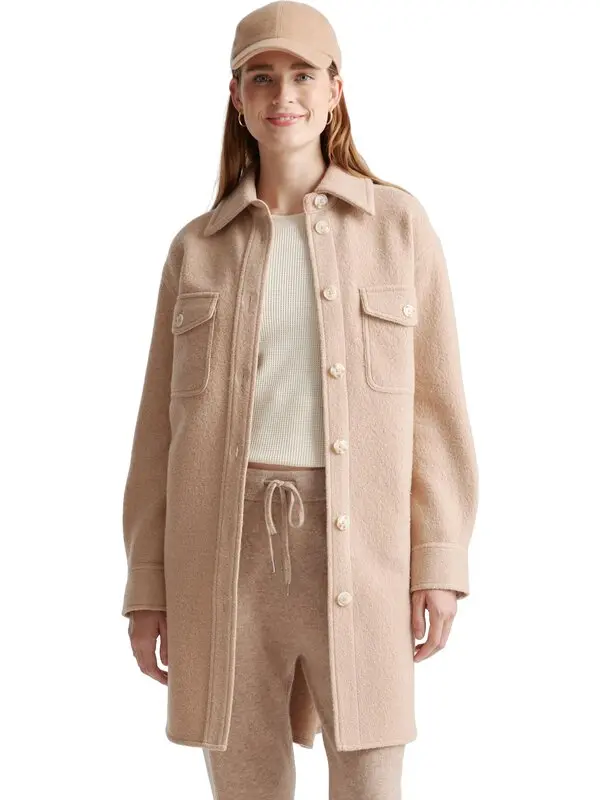 Quince 100% Merino Wool Long Shirt Jacket - Camel