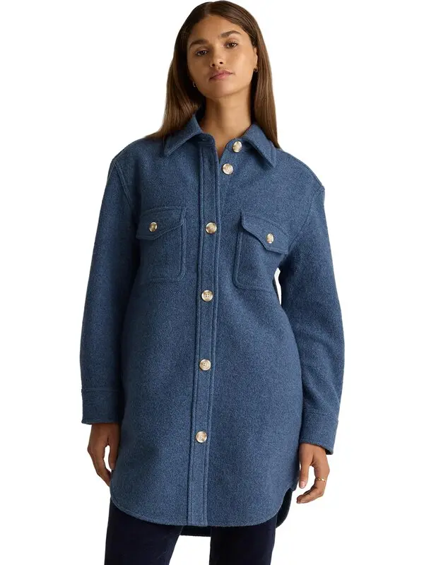 Quince 100% Merino Wool Long Shirt Jacket - Denim Blue Melange
