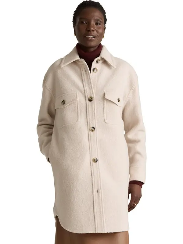 Quince 100% Merino Wool Long Shirt Jacket - Heather Bone