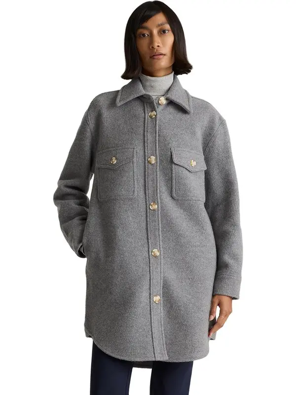 Quince 100% Merino Wool Long Shirt Jacket - Heather Grey