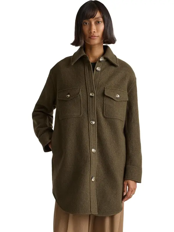 Quince 100% Merino Wool Long Shirt Jacket - Olive Grove
