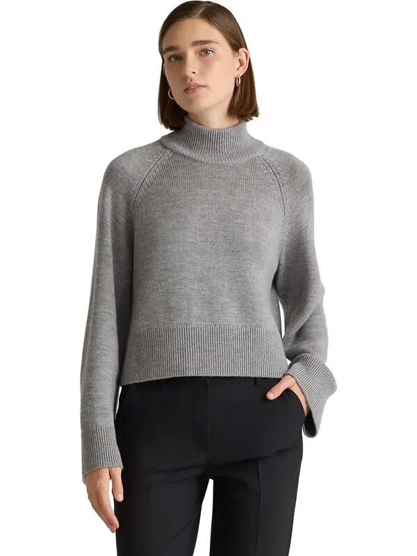 Quince Australian Merino Wool Cropped Mock Neck Sweater - Heather Grey