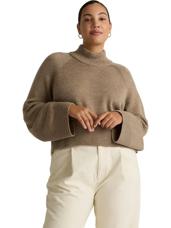 Quince Australian Merino Wool Cropped Mock Neck Sweater - Malted Toffee