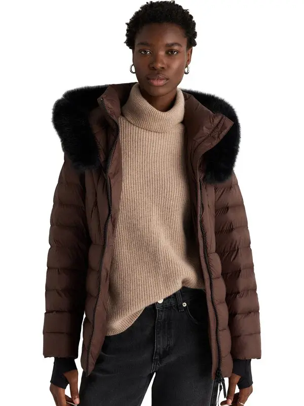 Quince Belted Puffer Coat - Hot Fudge