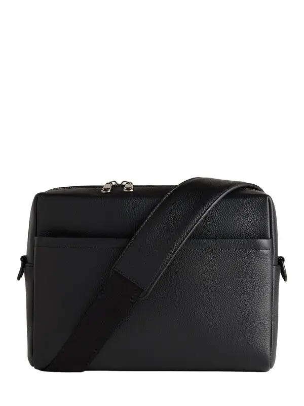 Quince Italian Leather Messenger Bag - Black