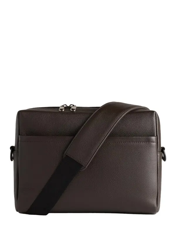 Quince Italian Leather Crossbody Messenger Bag - Hickory
