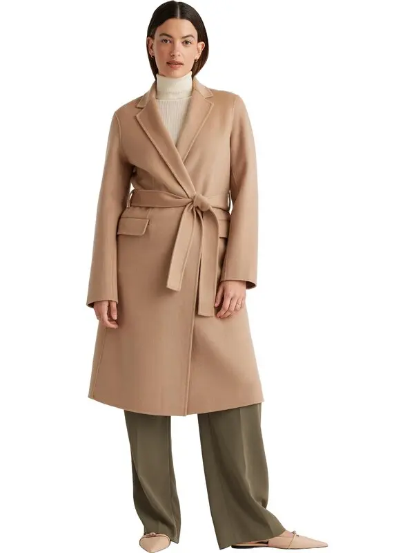 Quince 100% Mongolian Cashmere Double-faced Wrap Coat - Camel