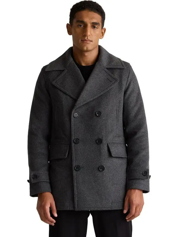 Quince Italian Wool Pea Coat - Heather Charcoal