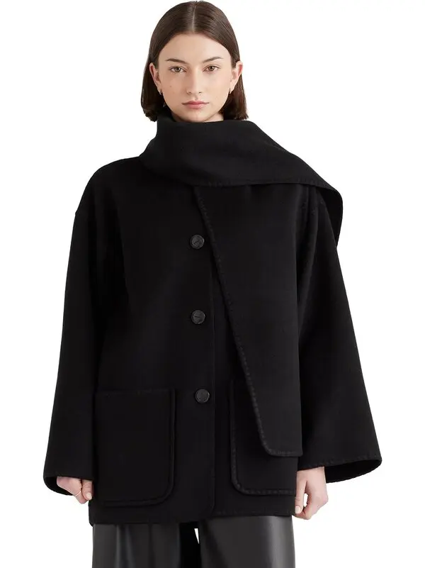 Quince Double-faced Merino Wool Scarf Coat - Black