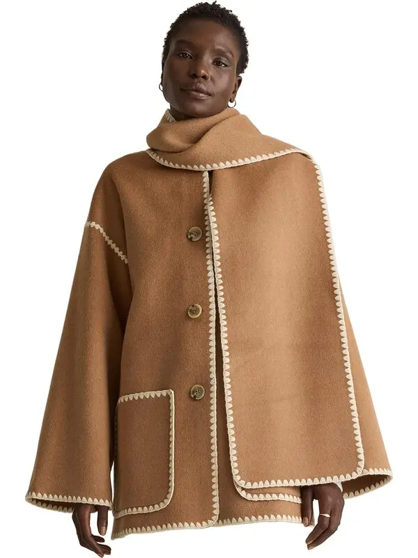 Quince Double-faced Merino Wool Scarf Coat - Caramel