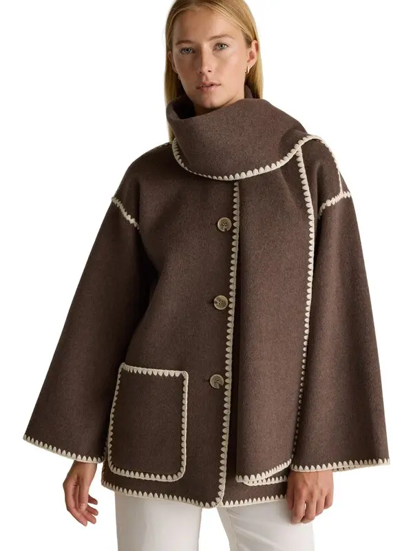 Quince Double-faced Merino Wool Scarf Coat - Cocoa Melange