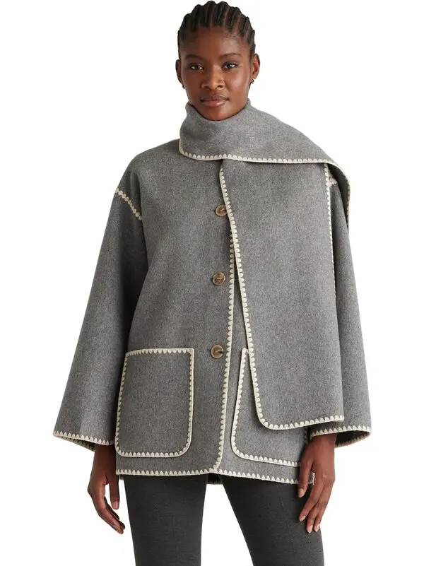 Quince Double-faced Merino Wool Scarf Coat - Heather Grey