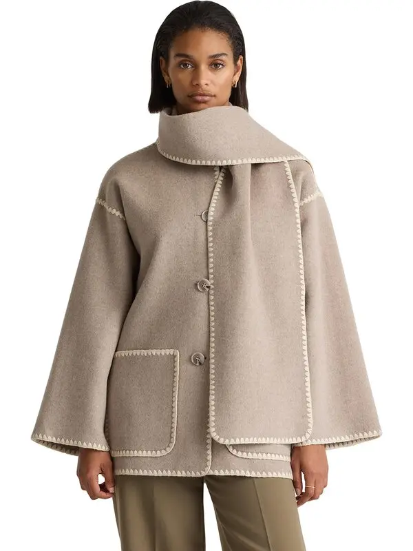 Quince Double-faced Merino Wool Scarf Coat - Oat