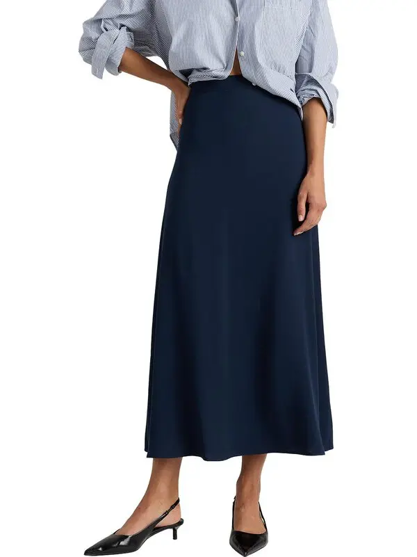 Quince Lightweight Crepe Slip Midi Skirt - Deep Navy