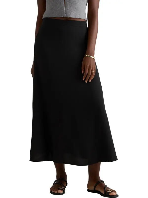 Quince Lightweight Crepe Slip Midi Skirt - True Black